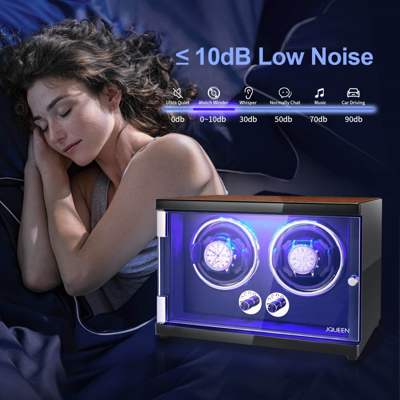 JQUEEN Double LED Watch Winder for Automatic Watches with Quiet ...