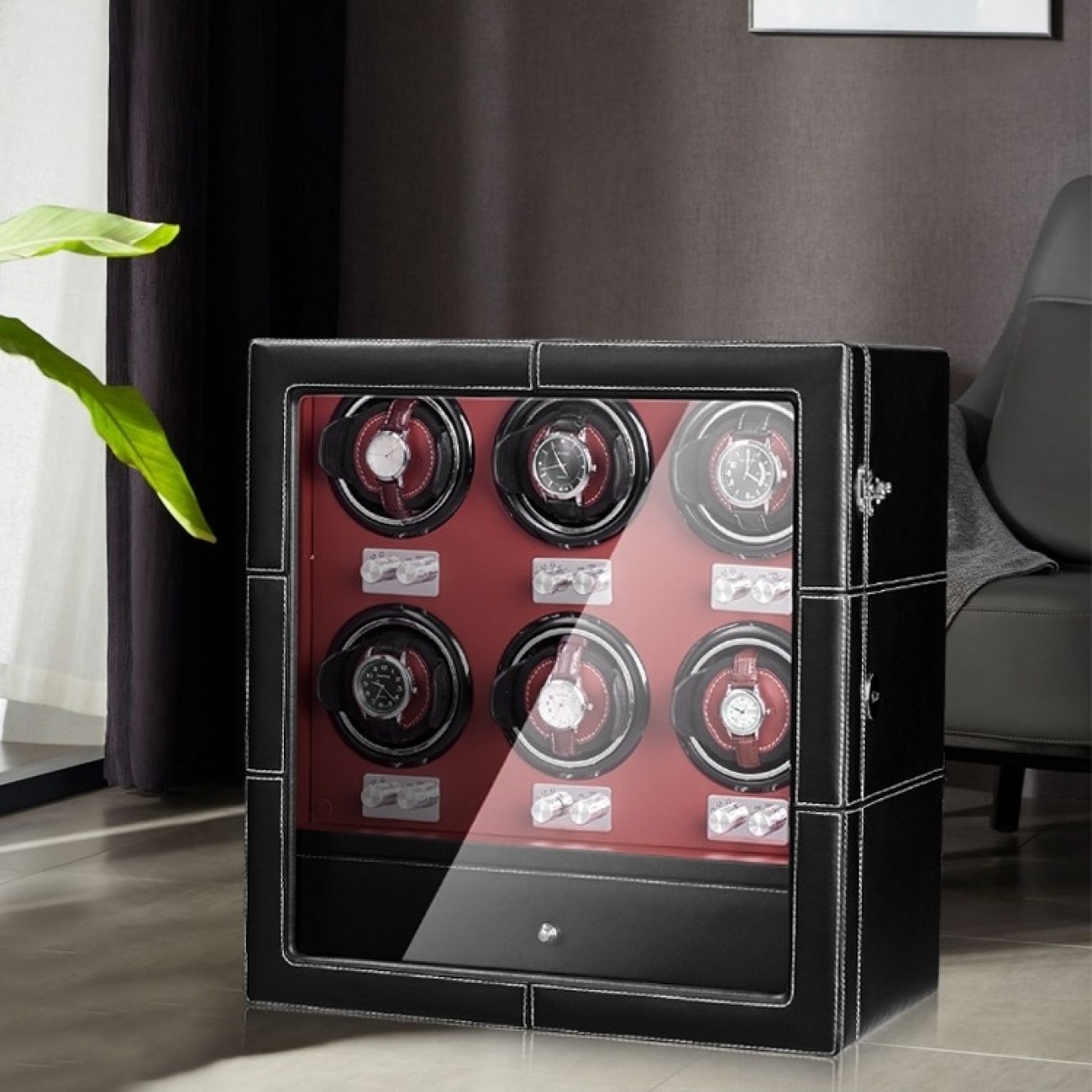 6 Automatic Watch Rotator with Quiet Motor Hold for Heavy Watch, Leather